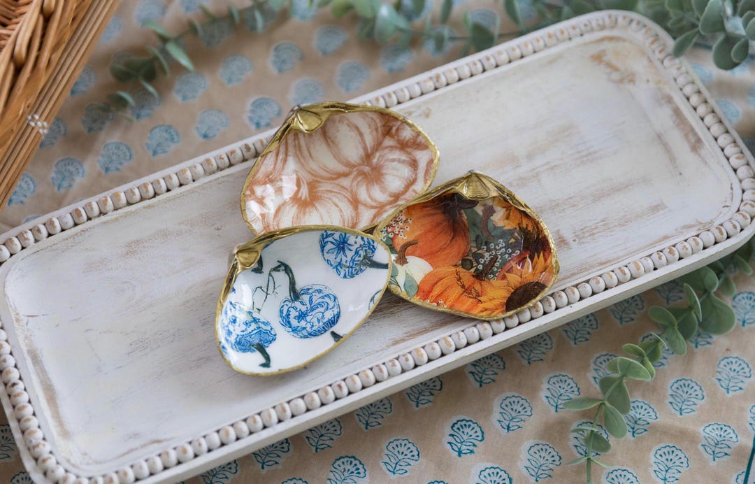 Fall Autumn Pumpkin Handmade Clam Shell Trinket Dish Jewelry Dish Gift ...