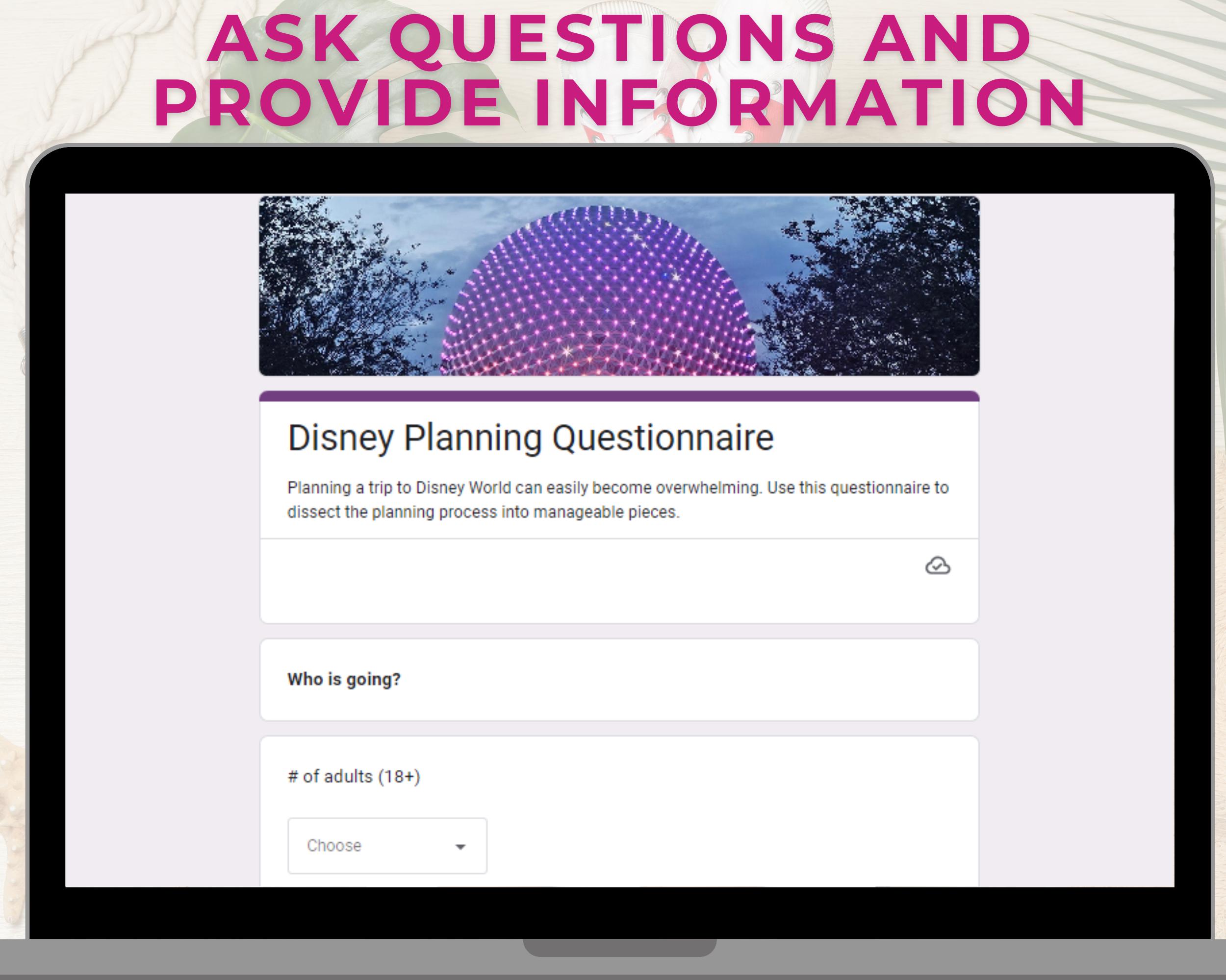 Disney Planning Questionnaire Google Form Template for Travel Advisors ...