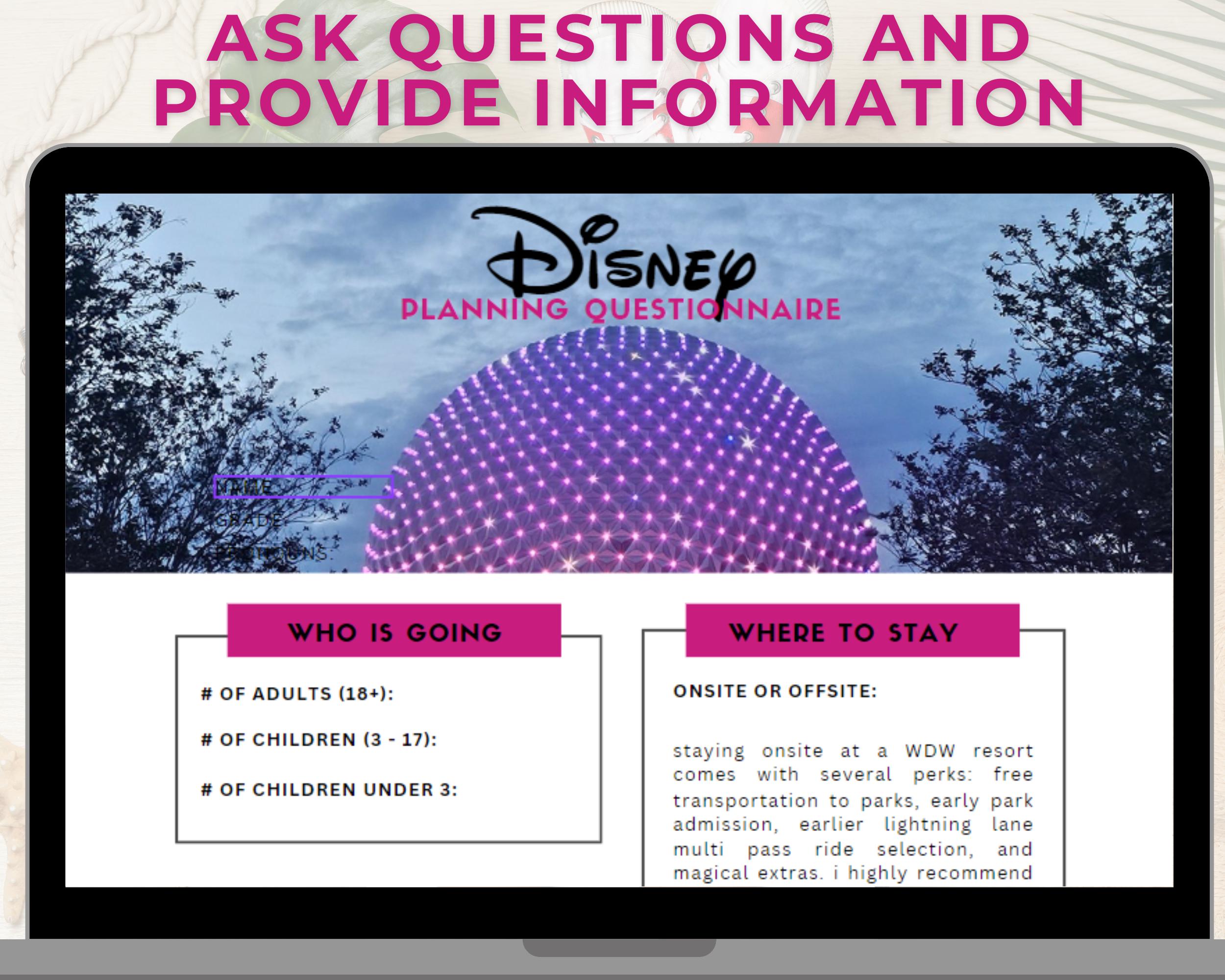 Disney Planning Questionnaire Canva Template Help Clients Plan Their ...