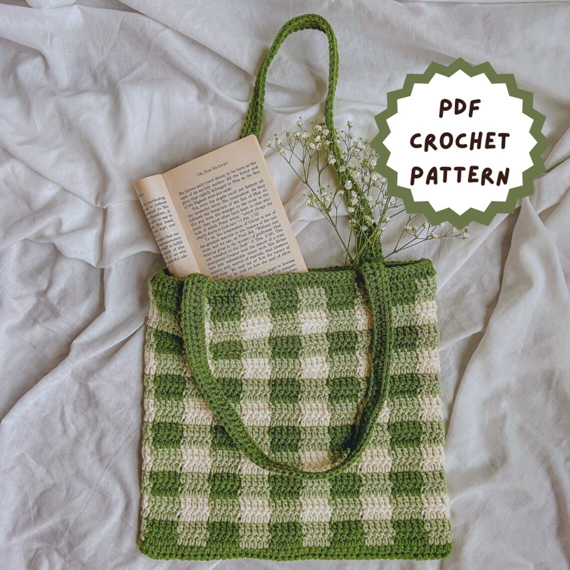 Checkered Crochet Tote Bag Pattern Easy Beginner Tutorial Pdf Etsy