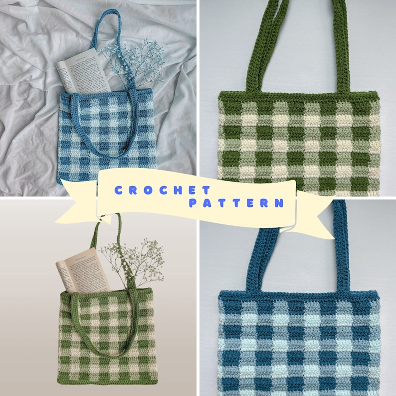 Crochet PATTERN Tote Bag, Pattern Tutorial PDF in English, EASY Crochet Pattern, Checkerboard ...
