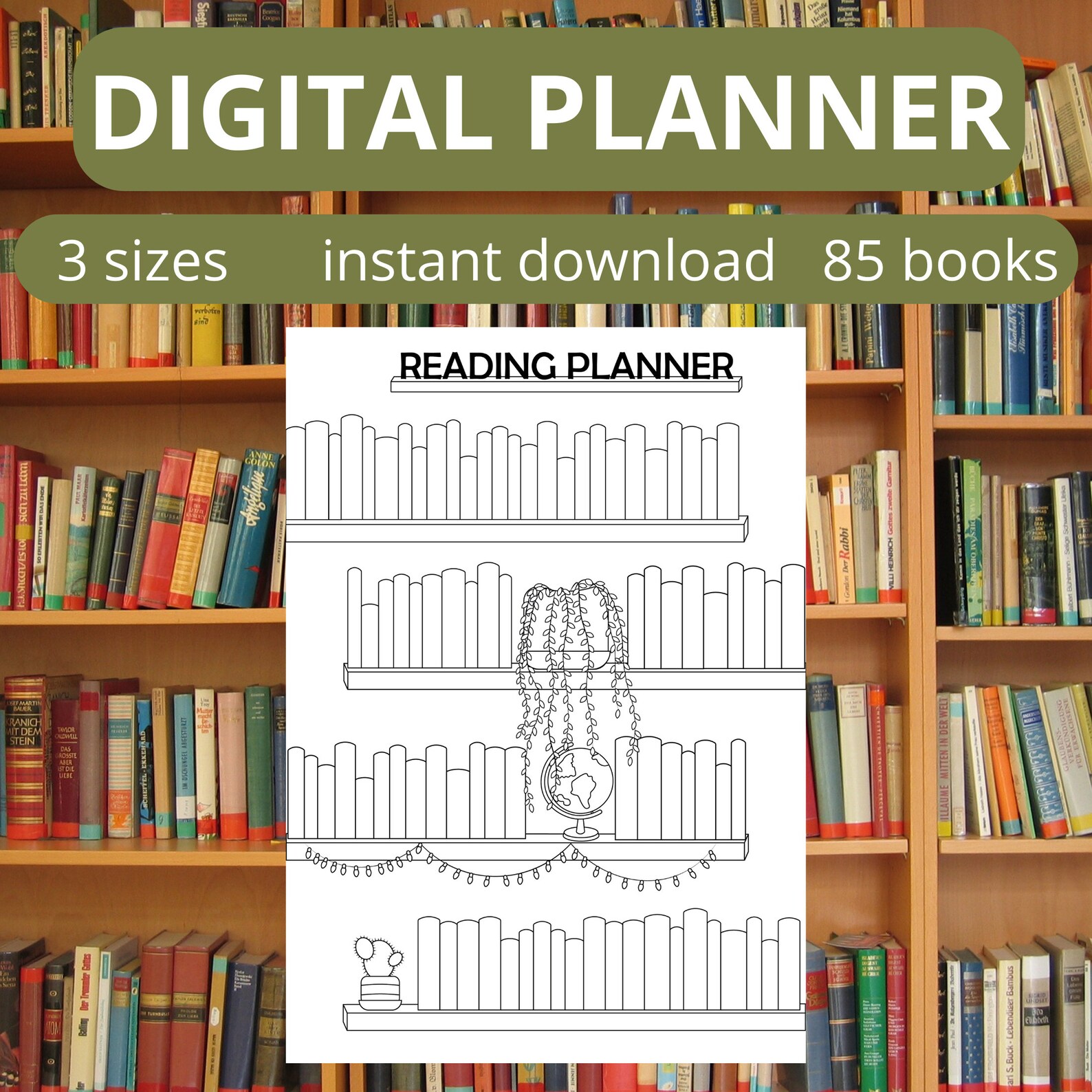 Book Planner Bookcase A4, A5, Letter Perfect for Book Lovers Instant ...