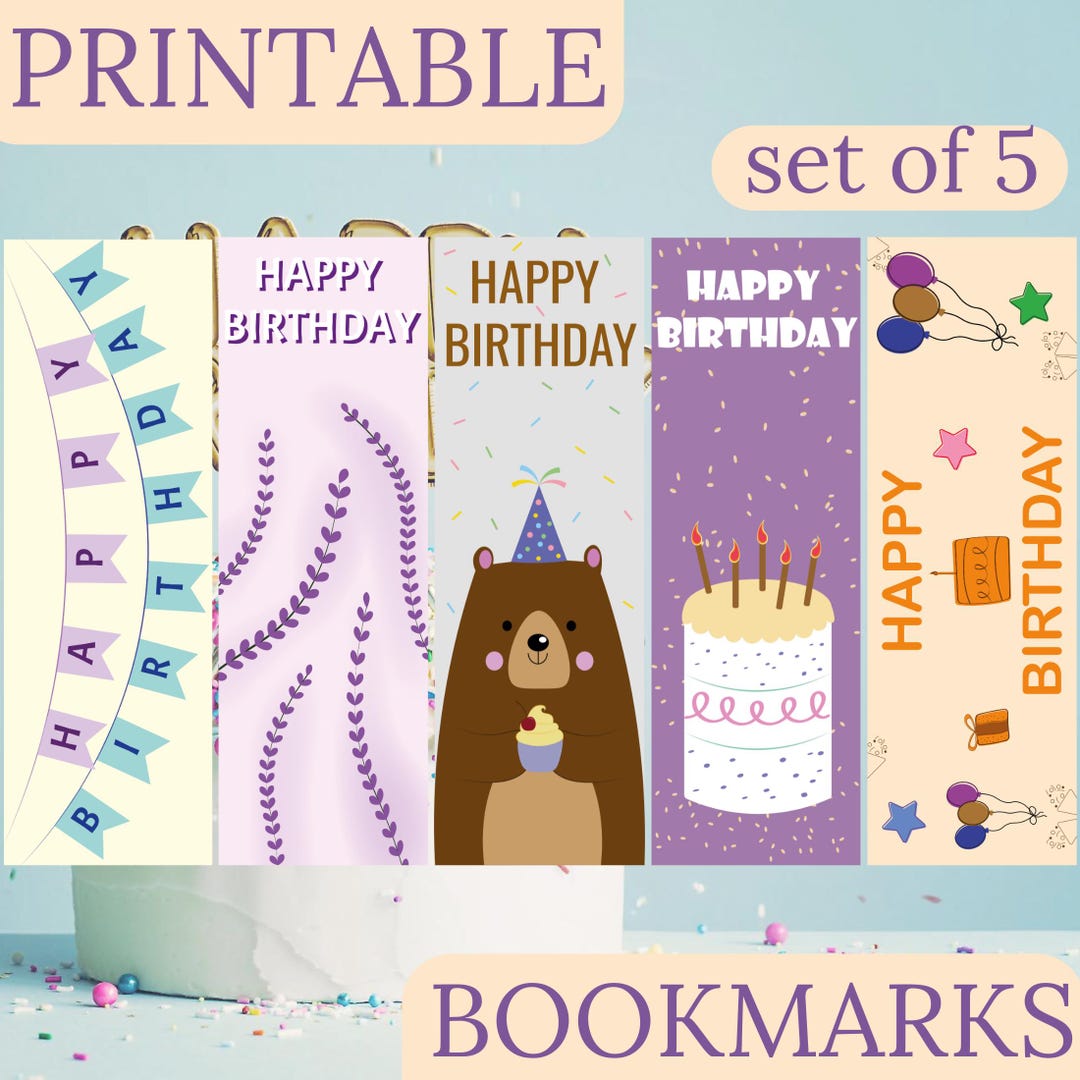 Birthday Bookmarks - Printable Bookmarks for Readers | Cute Birthday ...