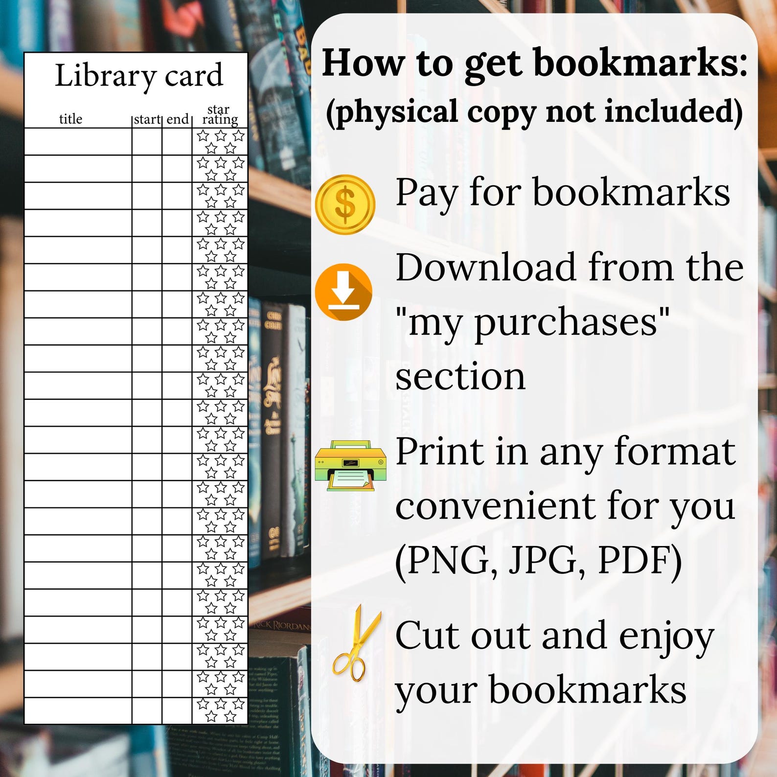 Printable Bookmark Reading Tracker & Library Card – Book Rating Chart ...