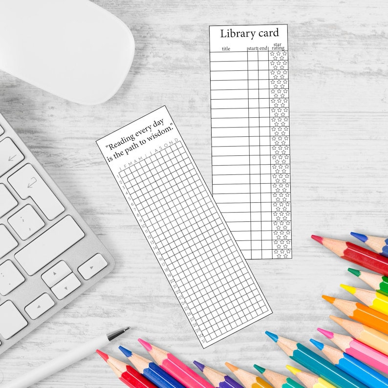 Printable Reading Tracker Bookmarks: Library Card, Coloring Bookshelf ...