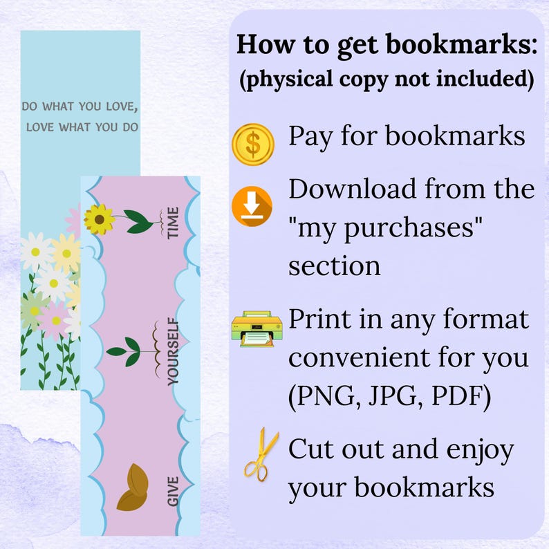 Printable Cute Bookmarks PNG for Women – Floral Print & Inspirational ...