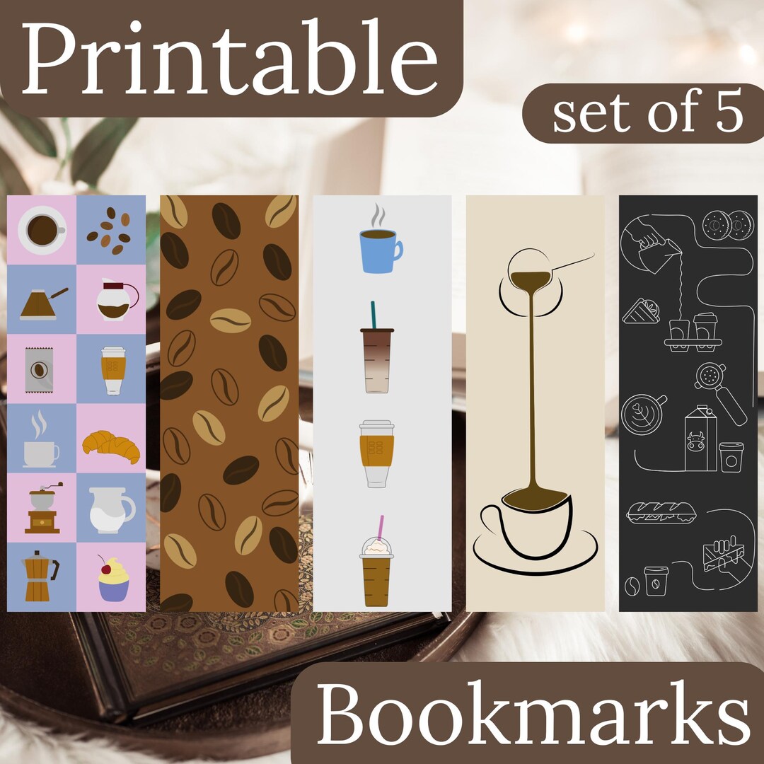 Coffee-themed Printable Bookmarks Set of 5 | Aesthetic Coffee Lover ...