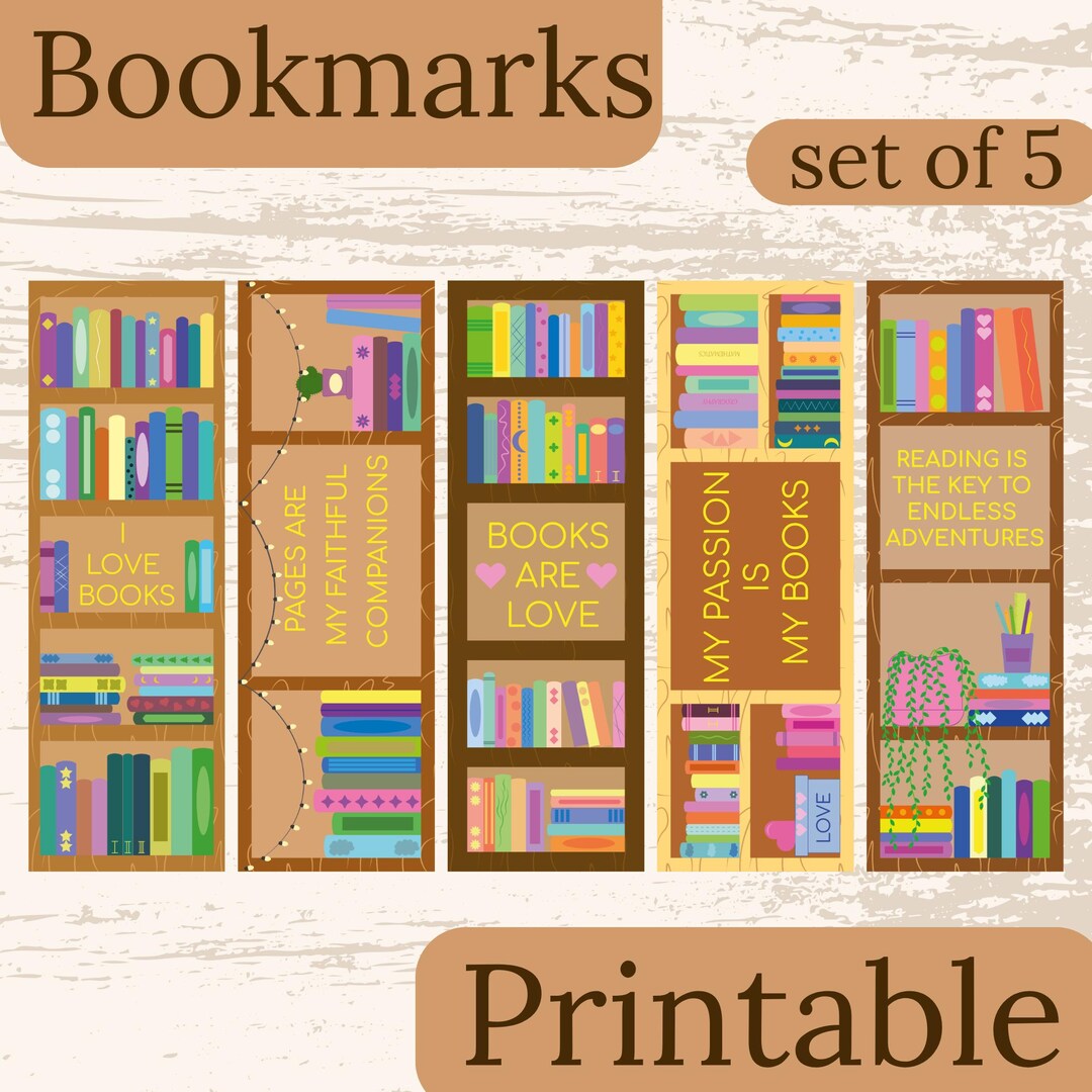 Printable Bookmarks, Bookshelf-inspired Digital Bookmarks, Instant ...