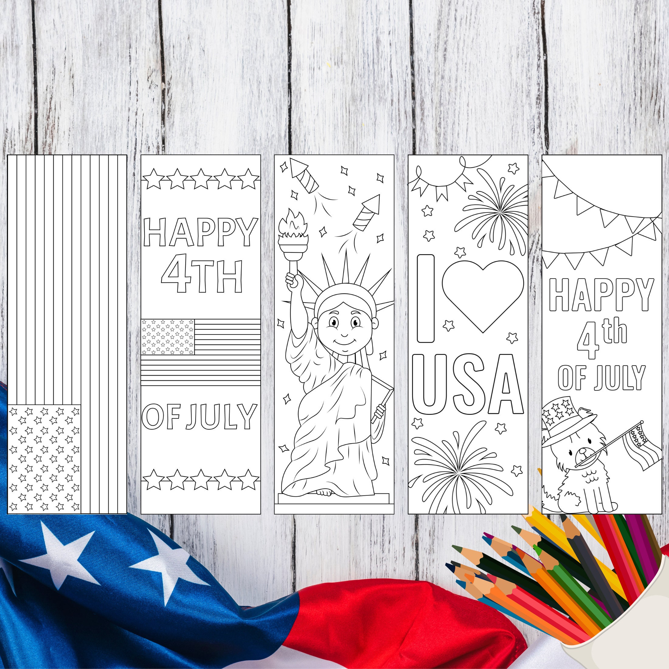 Patriotic Digital Coloring Bookmarks Independence Day Instant Printable ...
