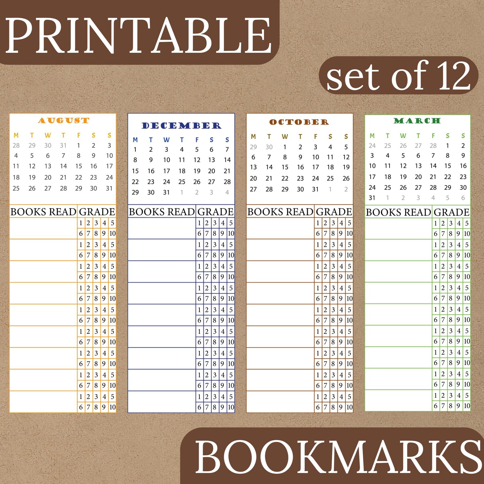 2025 Monthly Bookmark Calendar Printable Tracker Set With Reading ...