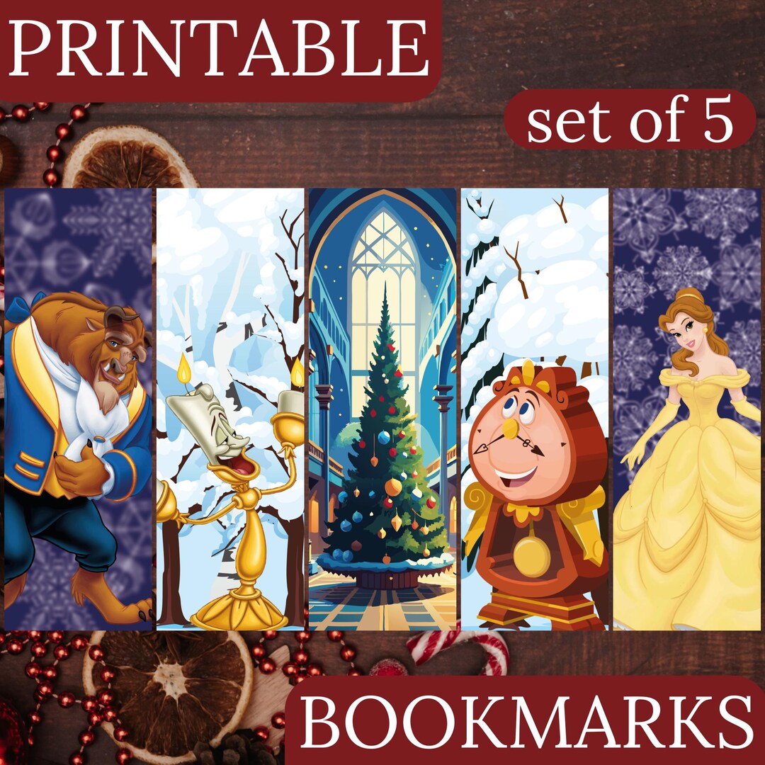 Beauty and the Beast Winter Bookmarks Set - Printable Belle, Beast ...