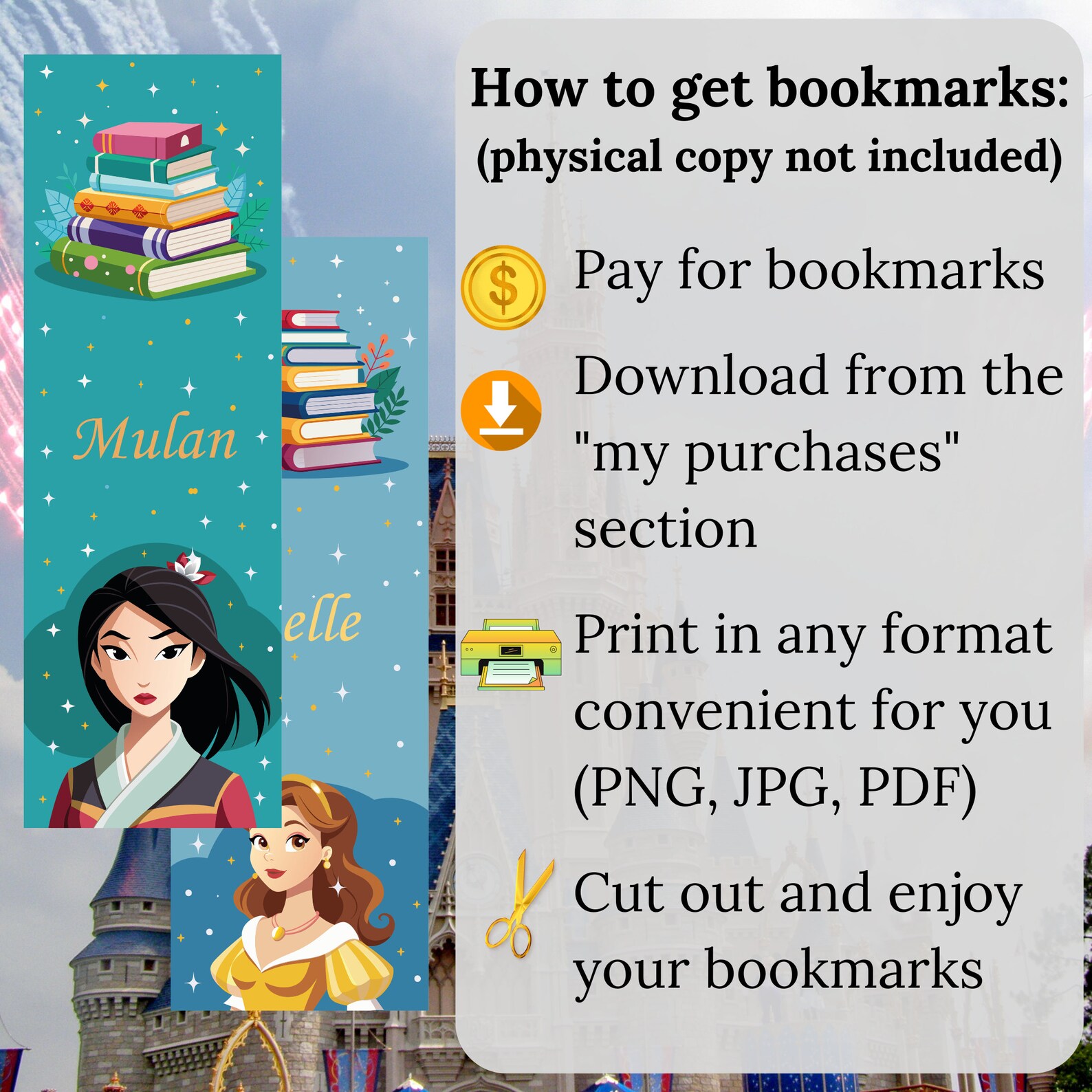 Printable Bookmarks 26 Disney Princess Perfect Gift for Disney Fans ...
