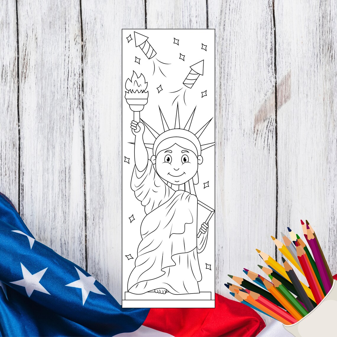 Patriotic Digital Coloring Bookmarks Independence Day Instant Printable ...