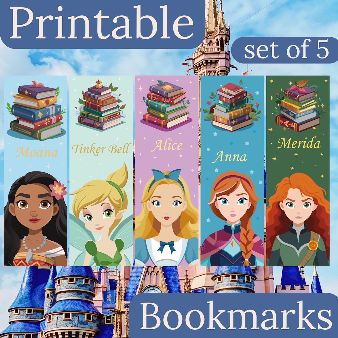Printable Bookmarks 2*6 - Fairytale Princess - Perfect Gift for Disney ...