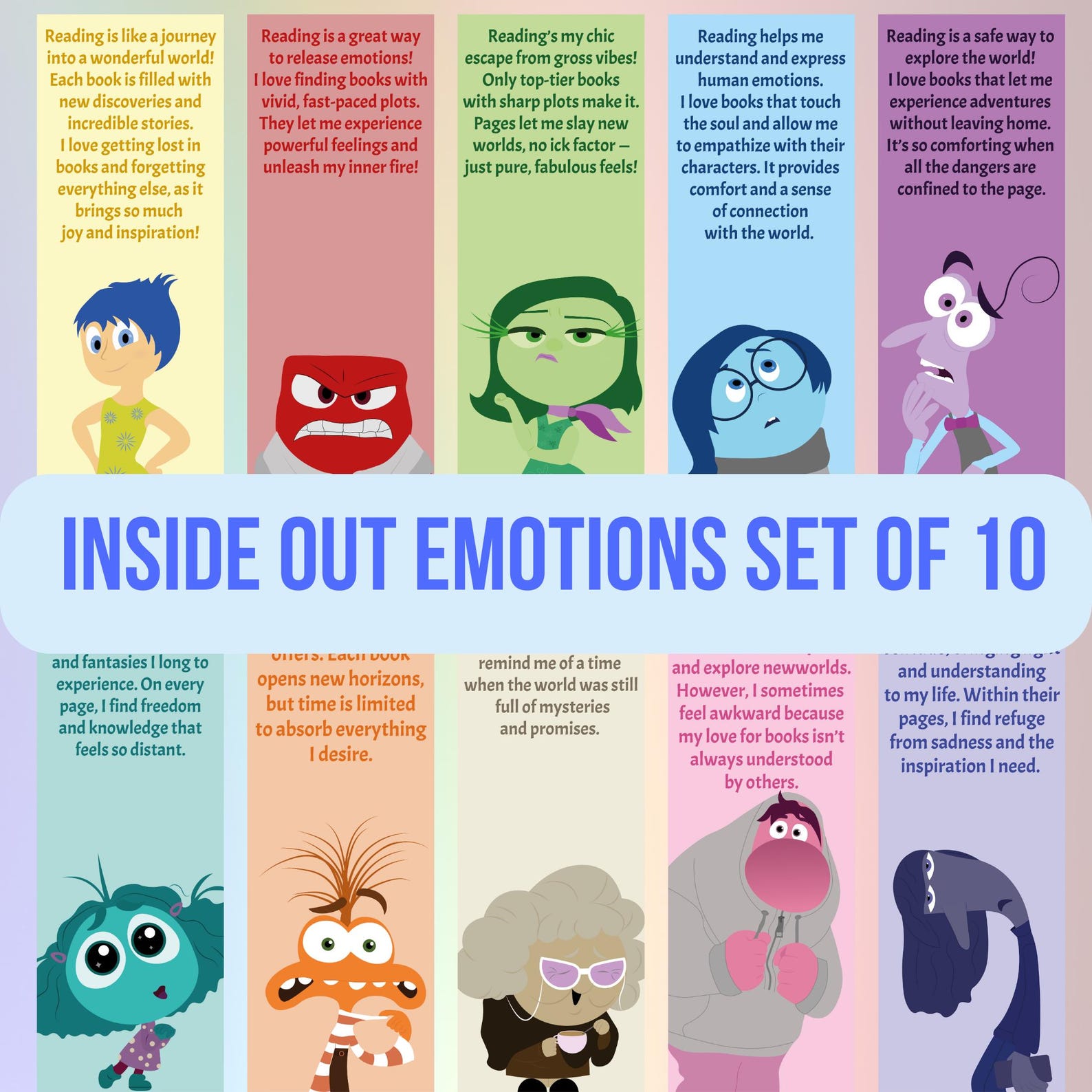 Inside Out Digital Bookmarks Set of 10 - Gift for Pixar Fans, Kids ...