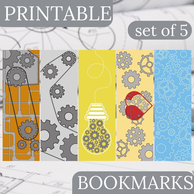 Steampunk Bookmark Gear Design Mechanical Art Printable Bookmark ...