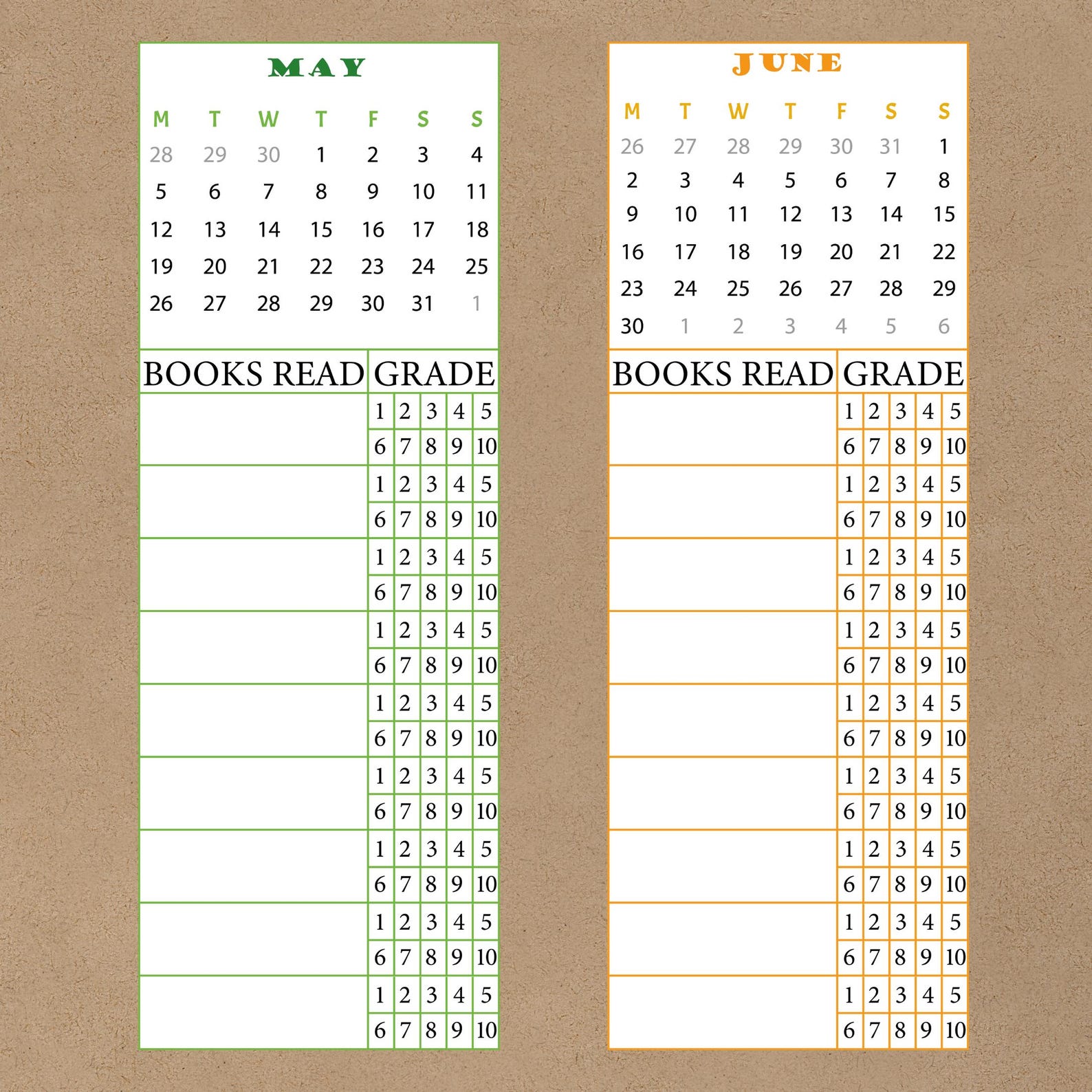 2025 Monthly Bookmark Calendar Printable Tracker Set With Reading ...