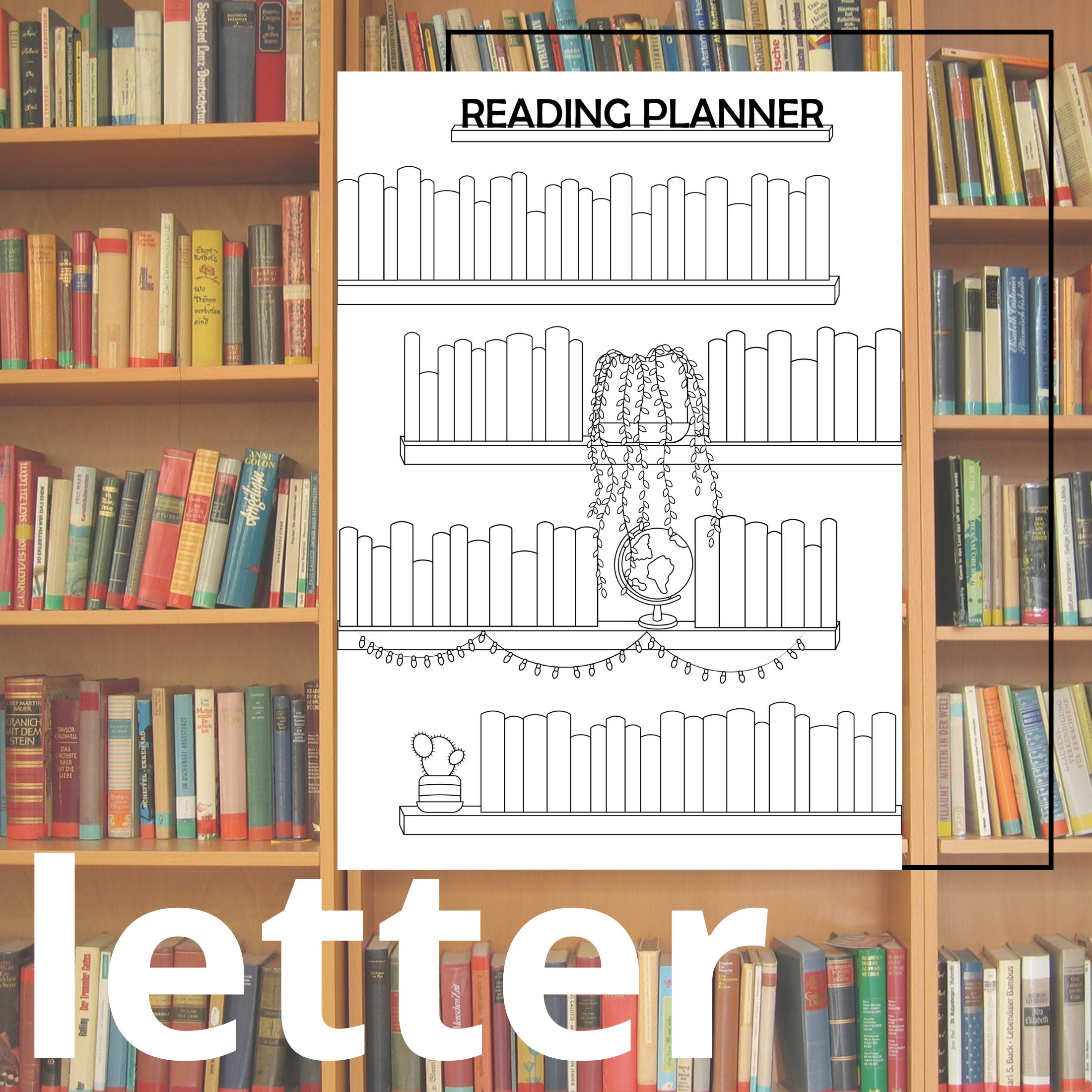 Book Planner Bookcase A4, A5, Letter Perfect for Book Lovers Instant ...