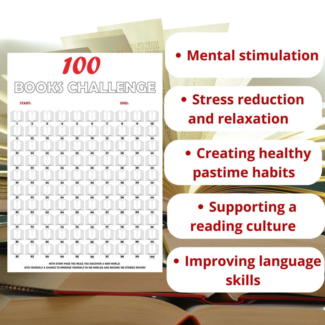 100 Books Challenge, Printable Reading Journal, Reading Tracker, Books ...