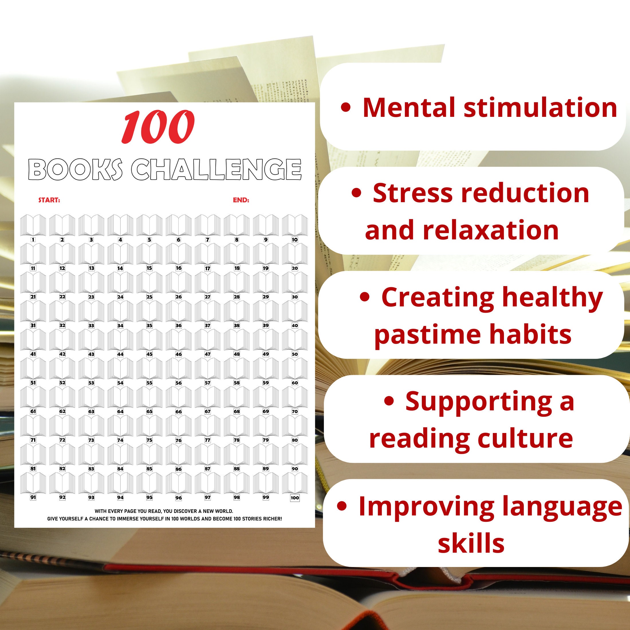 100 Books Challenge, Printable Reading Journal, Reading Tracker, Books ...