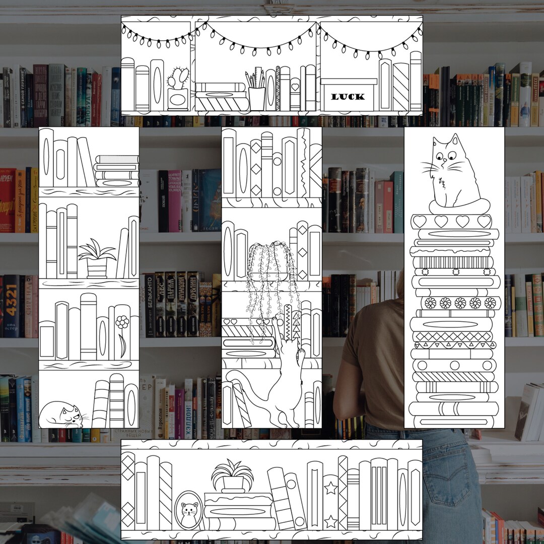 Coloring Bookshelf Bookmarks - Printable Bookish Bookmarks for Students ...