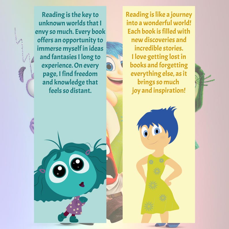Inside Out Digital Bookmarks Set of 10 - Gift for Pixar Fans, Kids ...