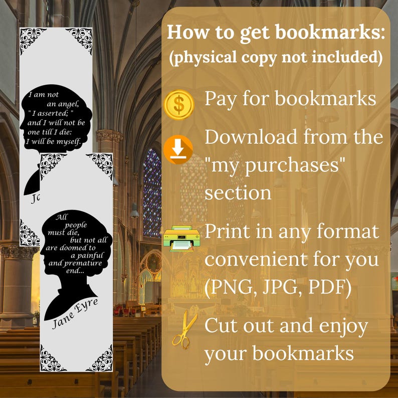 Jane Eyre Bookmarks Set - Printable Classic Literature by Charlotte ...