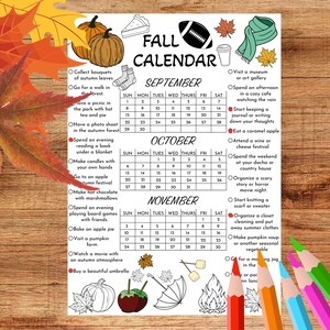 Printable Fall Calendar Poster, Autumn Calendar, Autumn Checklist ...