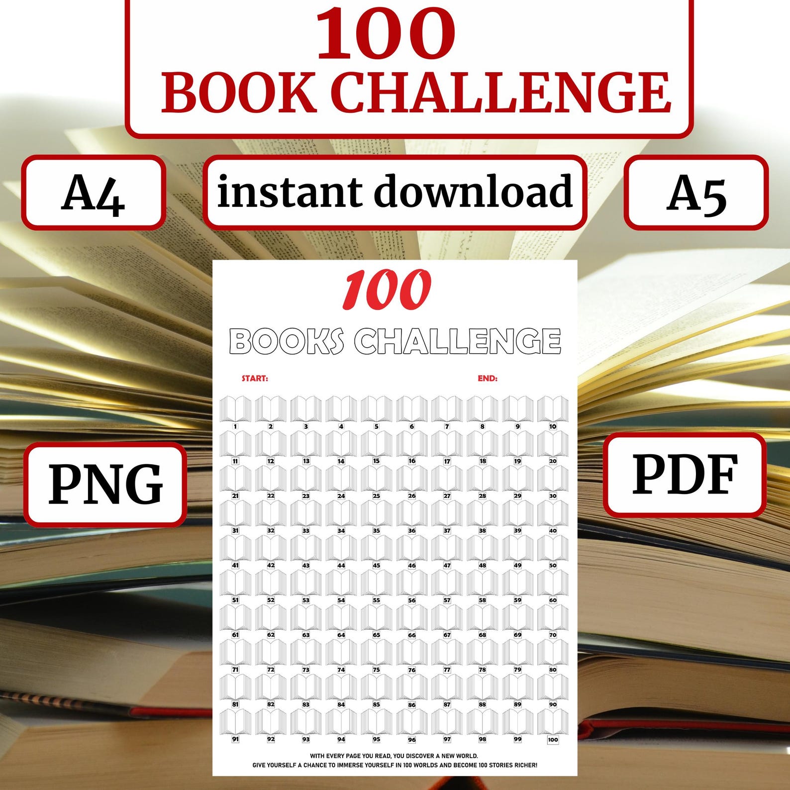 100 Books Reading Tracker Printable | Book Tracker Template | Reading ...
