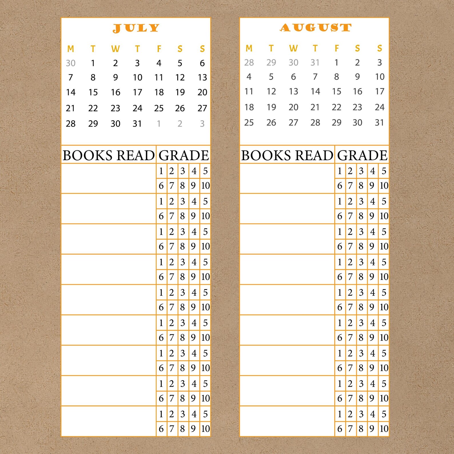 2025 Monthly Bookmark Calendar Printable Tracker Set With Reading ...