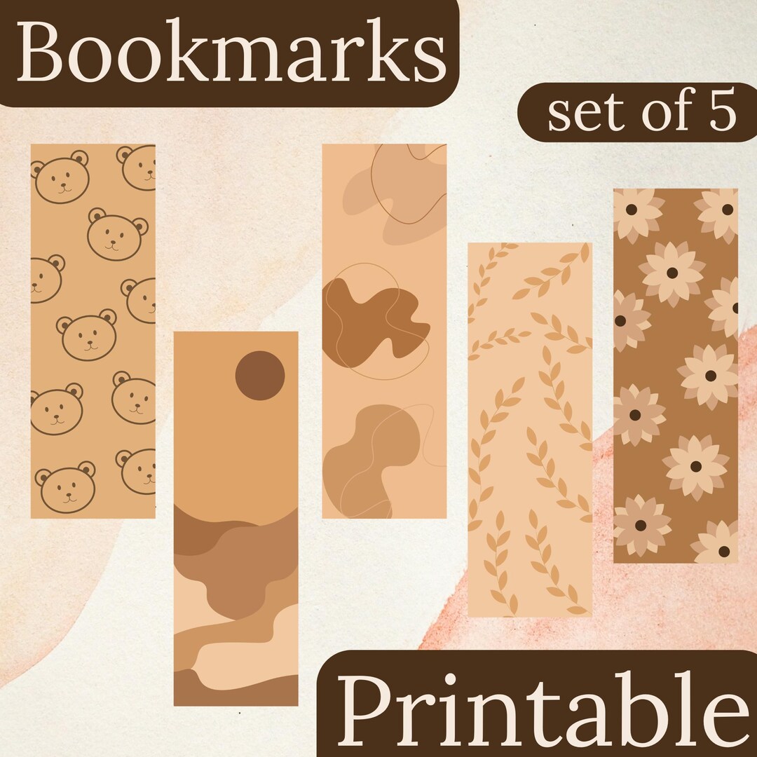 Bear Aesthetic Printable Bookmark - Beige Bookmark With Floral Art ...