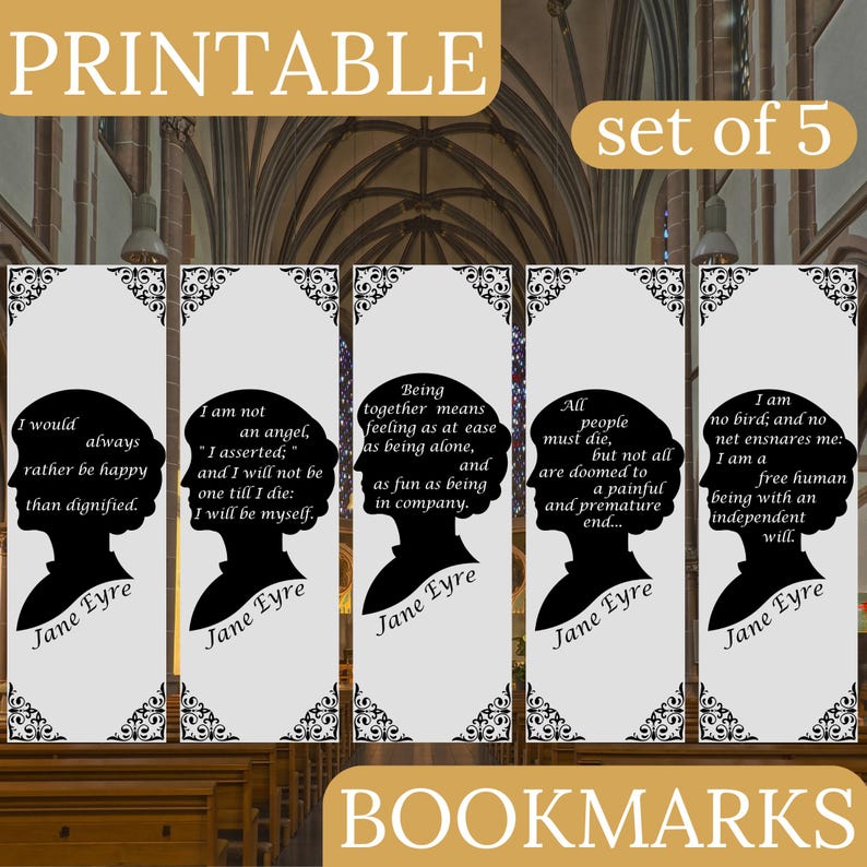 Jane Eyre Bookmarks Set - Printable Classic Literature by Charlotte ...