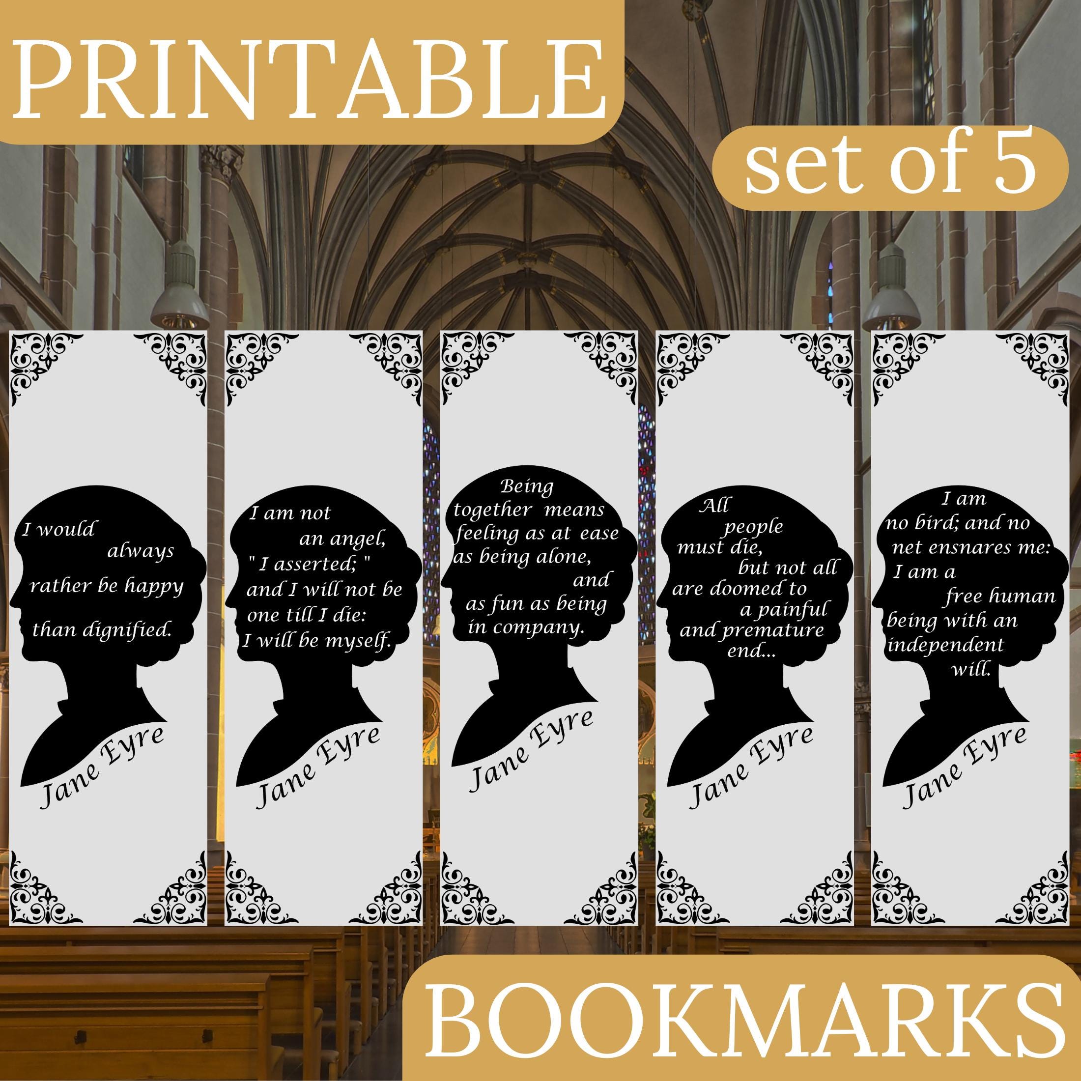 Jane Eyre Bookmarks Set - Printable Classic Literature by Charlotte ...