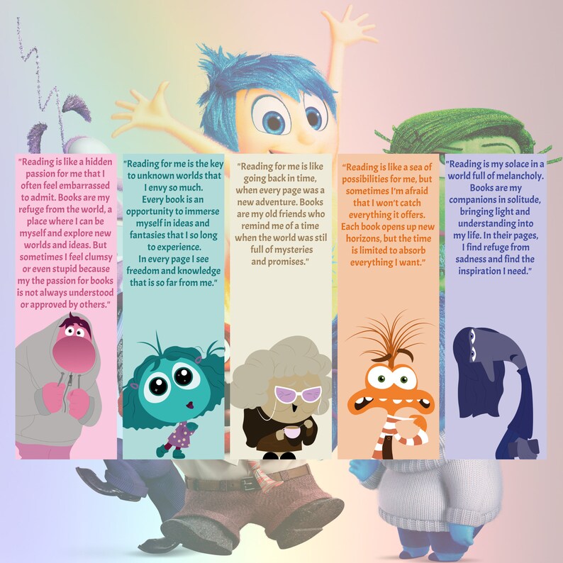 Digital Bookmarks 26 Inside Out Characters and Quotes Ideal Gift for ...