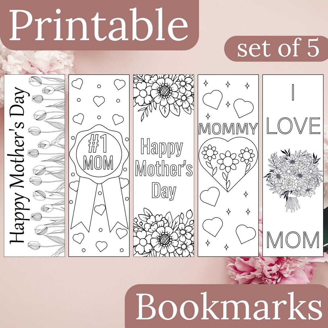 Mother’s Day Gift - Coloring Bookmarks Set - Printable Floral Bookmark ...