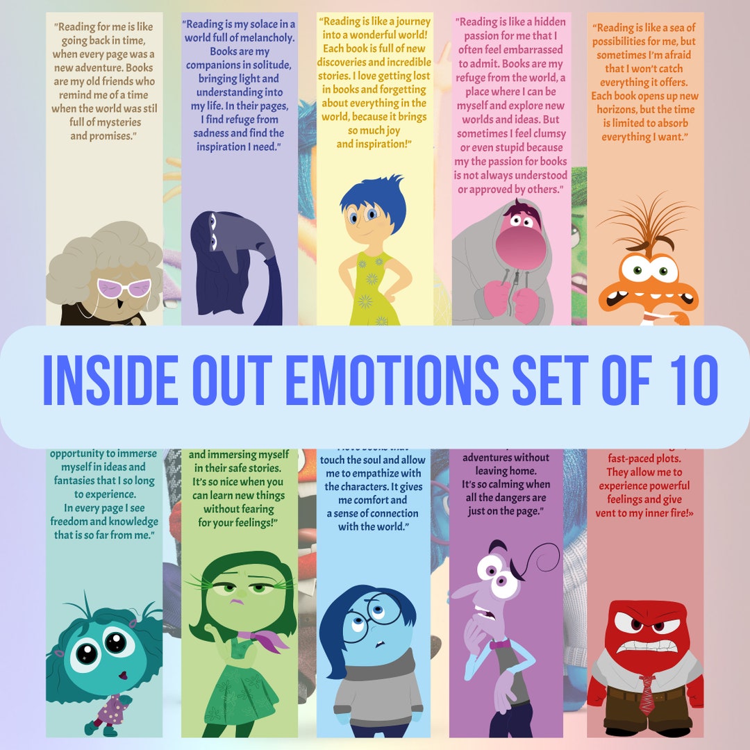 Digital Bookmarks 2*6 - Inside Out Emotions Set of 10 - Perfect Gift for Pixar Fans - PNG, PDF ...
