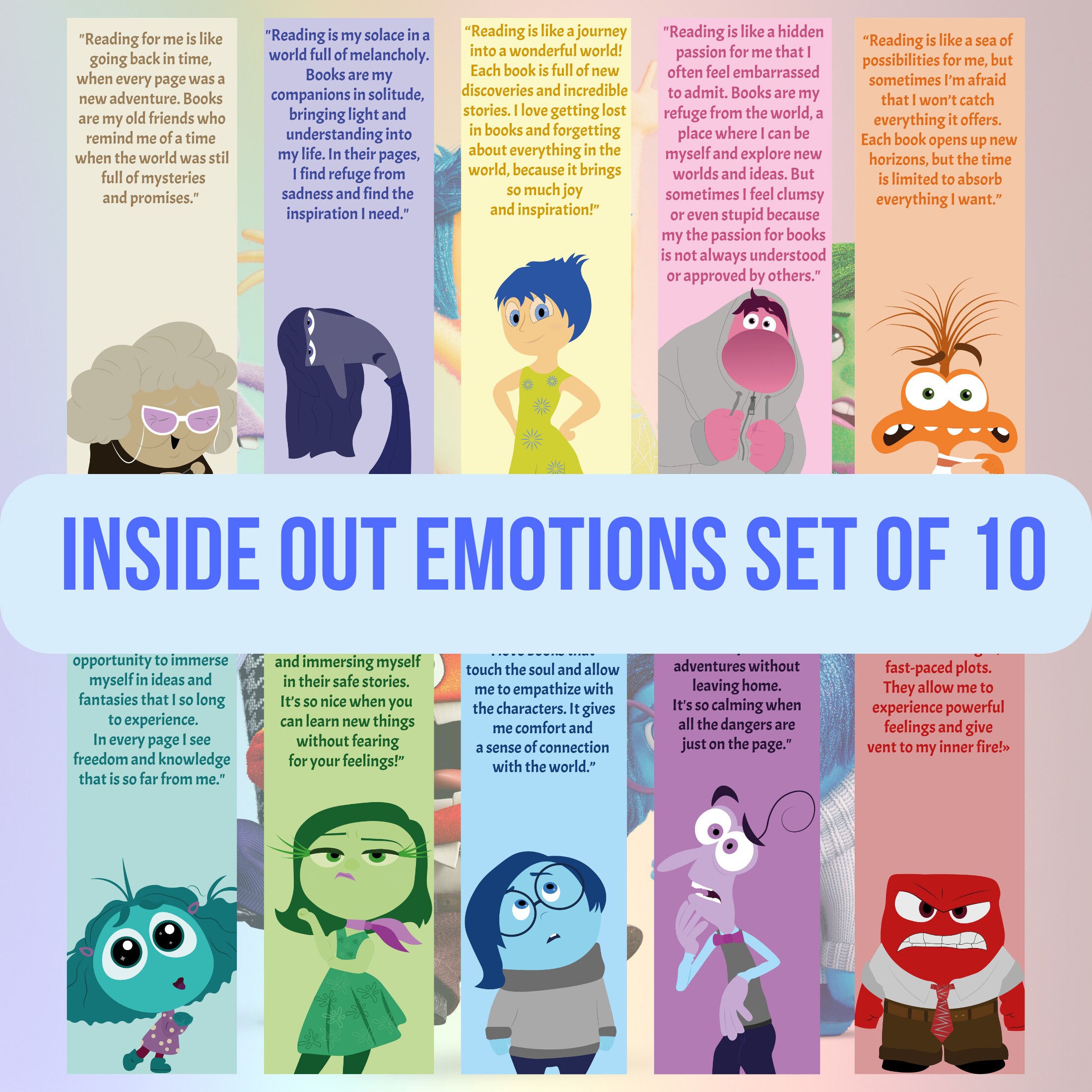 Digital Bookmarks 2*6 - Inside Out Emotions Set of 10 - Perfect Gift ...