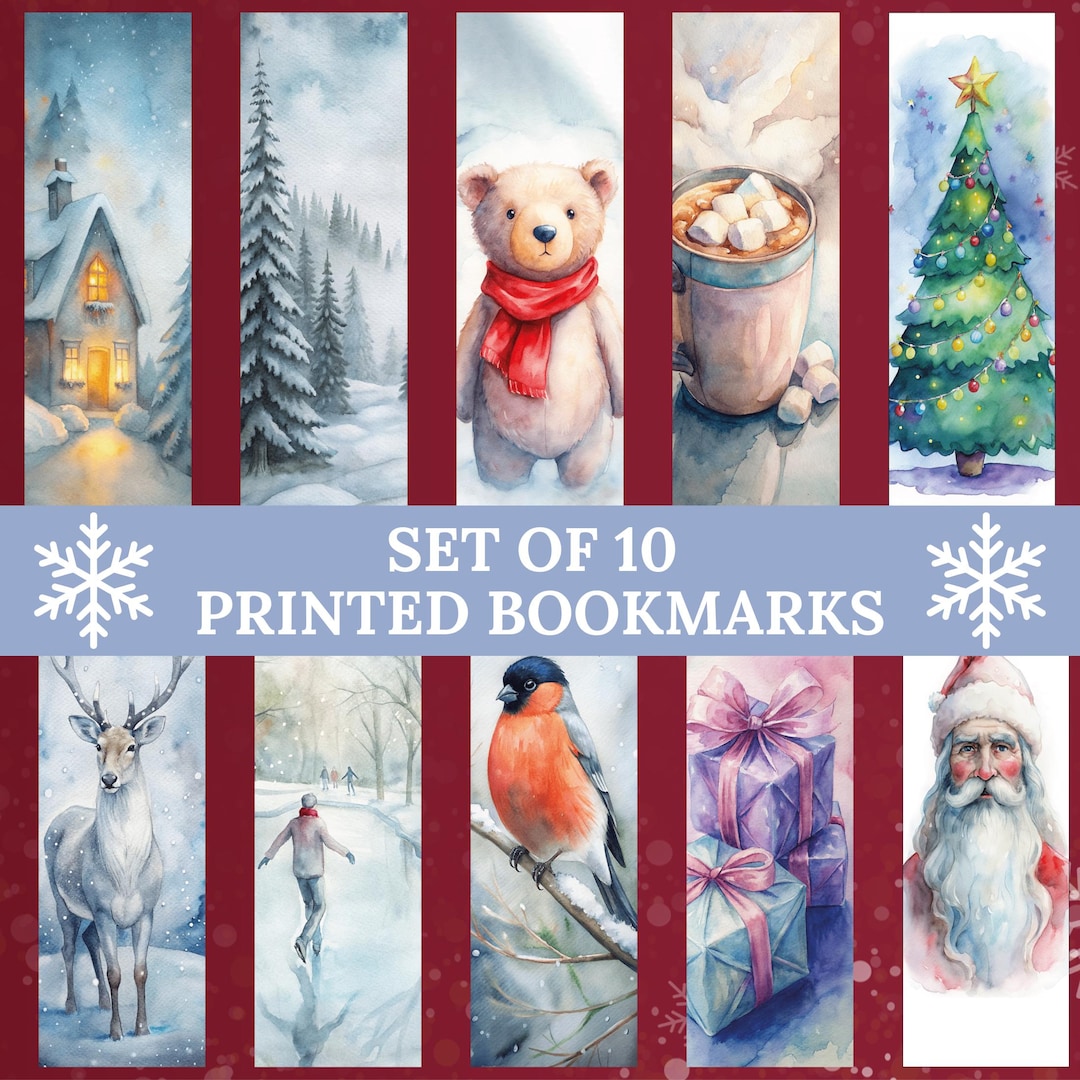 Winter Bookmarks Set - Cozy Watercolor Winter Art, Printable Christmas ...