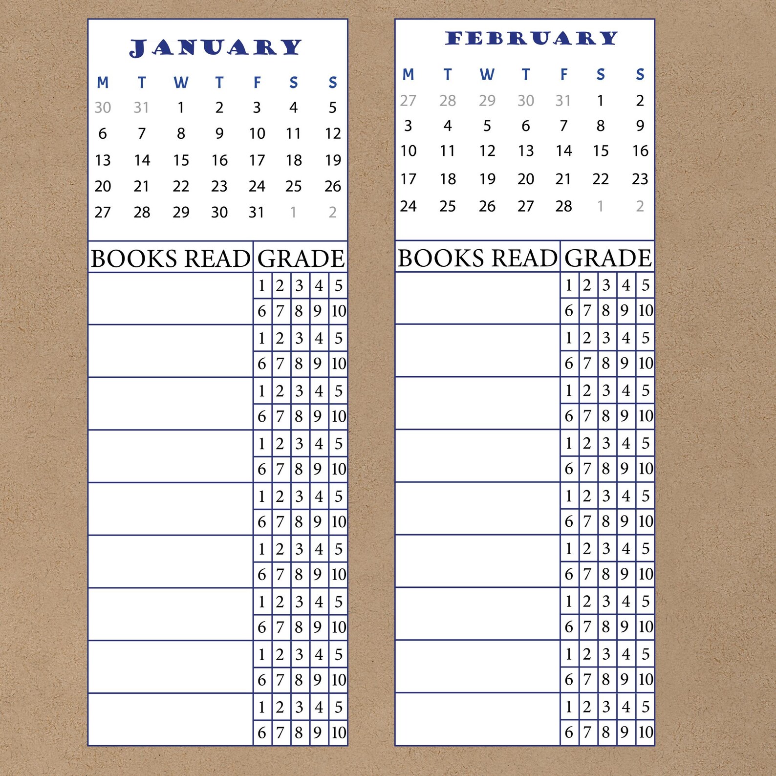 2025 Monthly Bookmark Calendar Printable Tracker Set With Reading ...