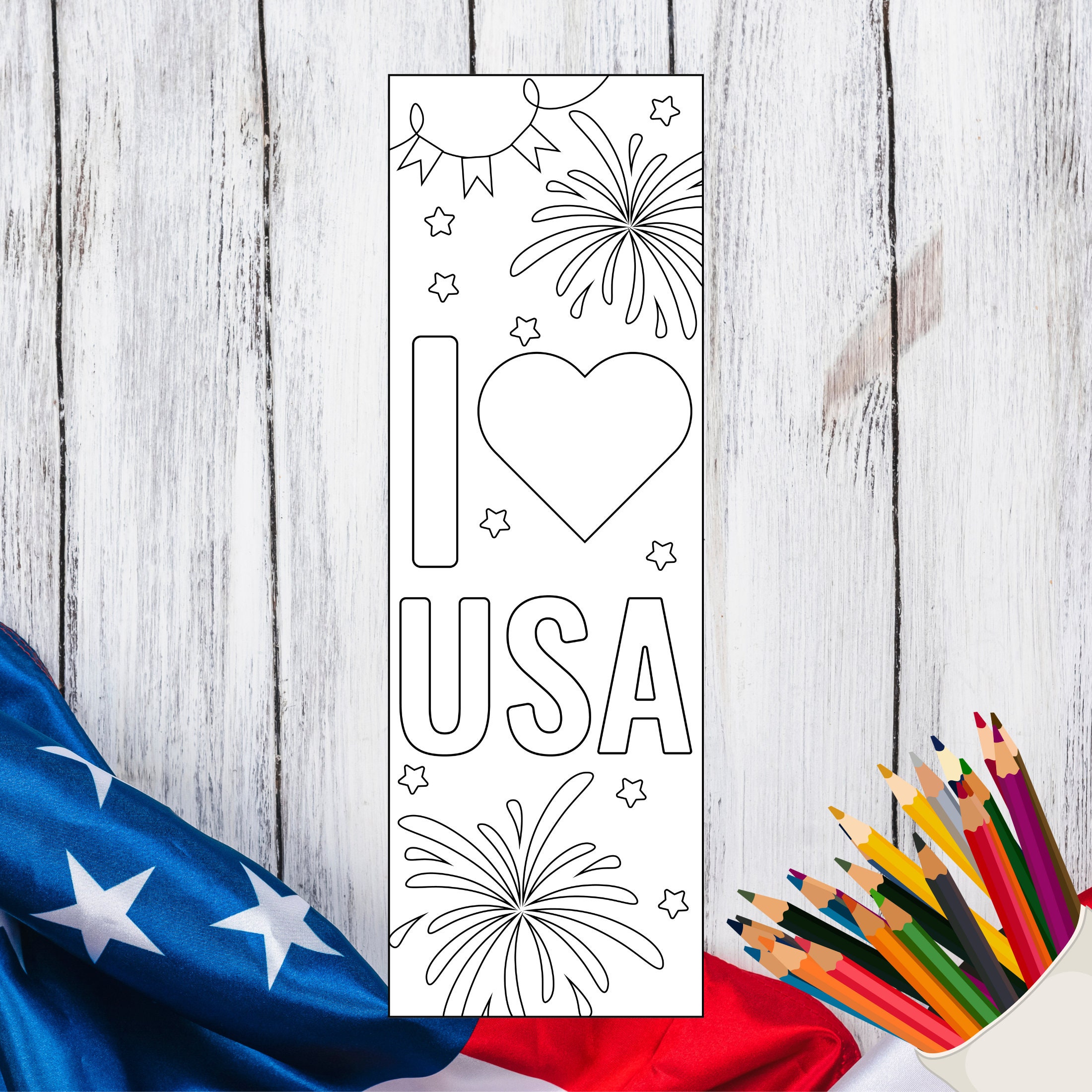 Patriotic Digital Coloring Bookmarks Independence Day Instant Printable ...