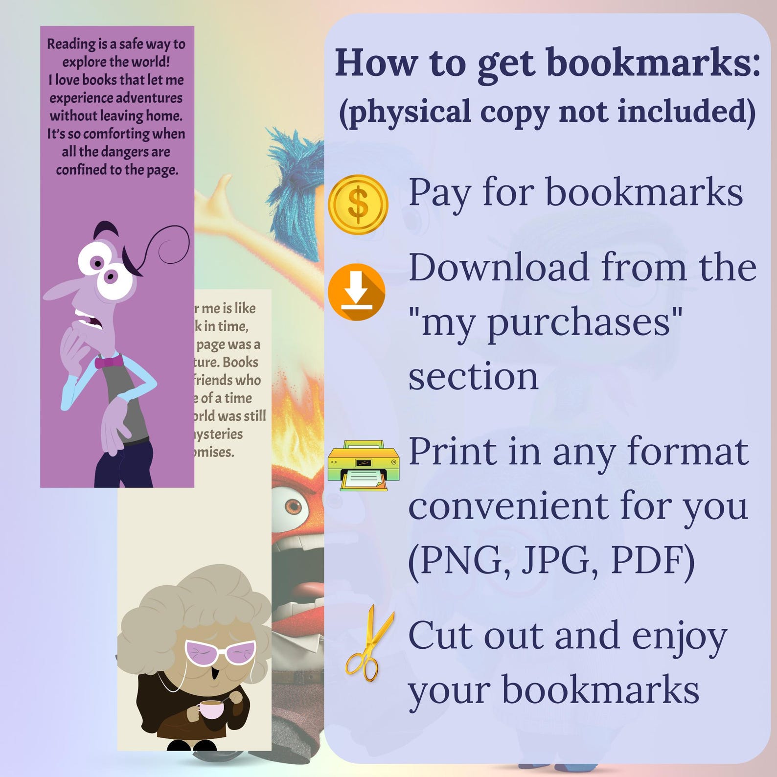 Inside Out Digital Bookmarks Set of 10 - Gift for Pixar Fans, Kids ...
