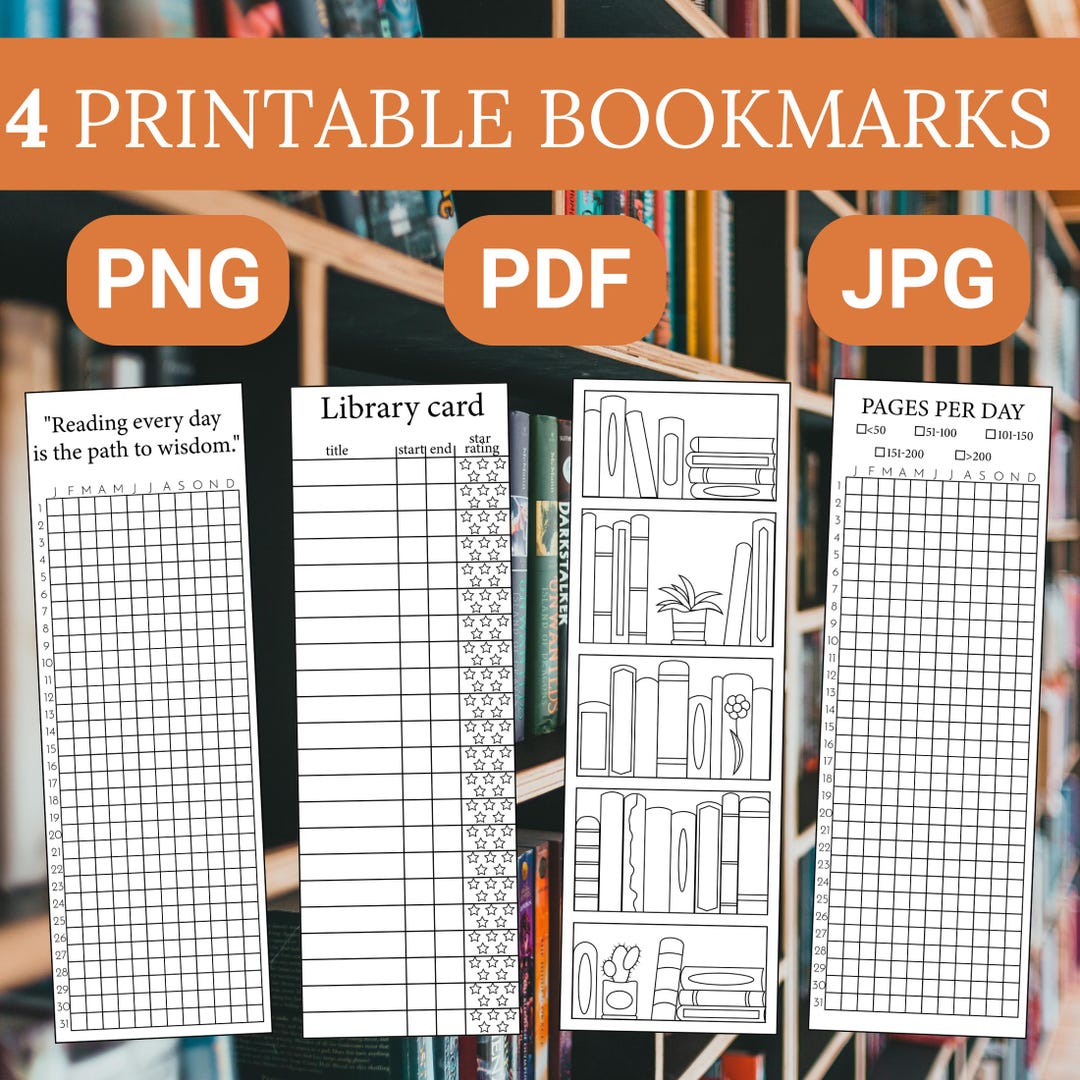 Printable Bookmark Reading Tracker & Library Card – Book Rating Chart ...