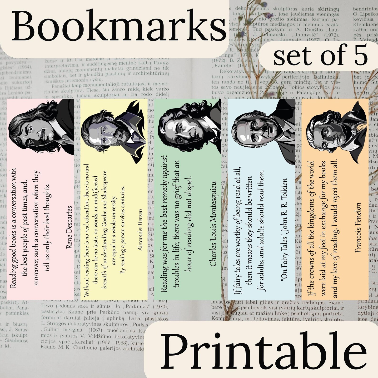 Printable Bookmarks With Wise Words Reading Quotes Set , Classic Author ...