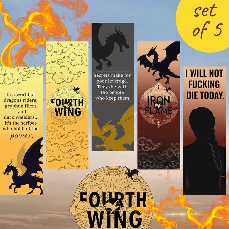 Printable Bookmarks -the Fourth Wing - Iron Flame - Gift for Book ...