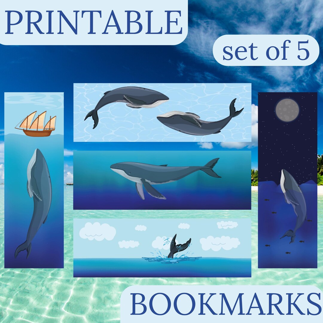 Set Printable Bookmarks: Whale, Ocean, Night Sky, Ship Designs Unique ...