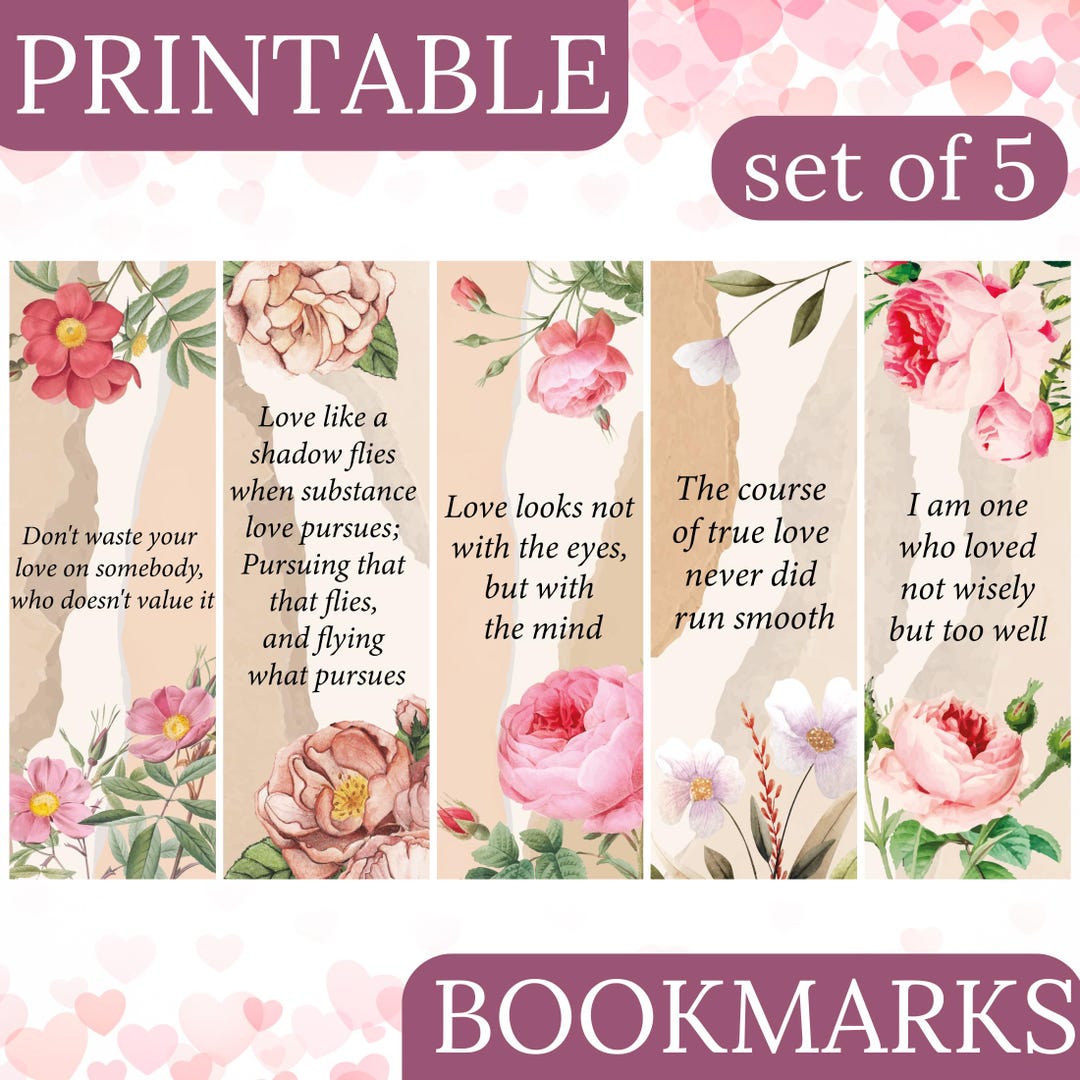 Set Printable Bookmarks: Floral Vintage Valentine’s Day With ...