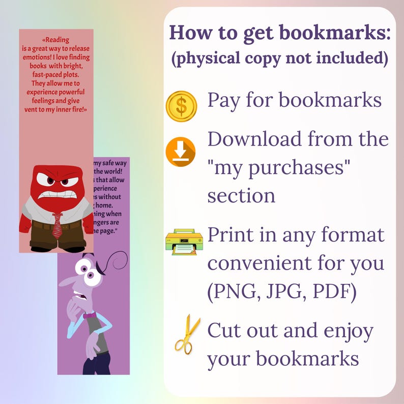 Inside Out Bookmark Set – Pixar Character Set – Joy Sadness Anger ...