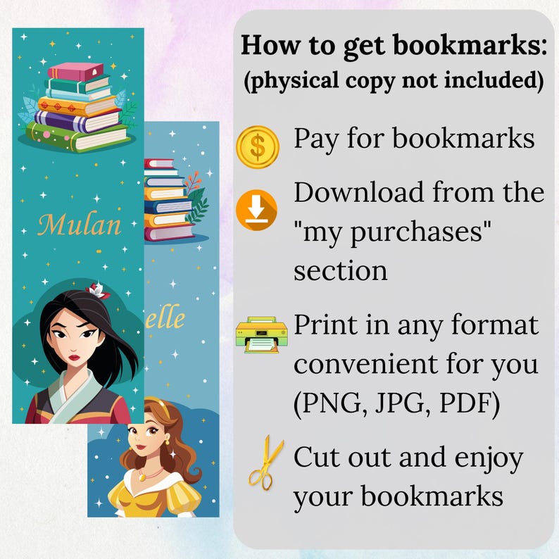 Disney Princess Printable Bookmarks - Gift for Kid Book Lovers, Disney ...