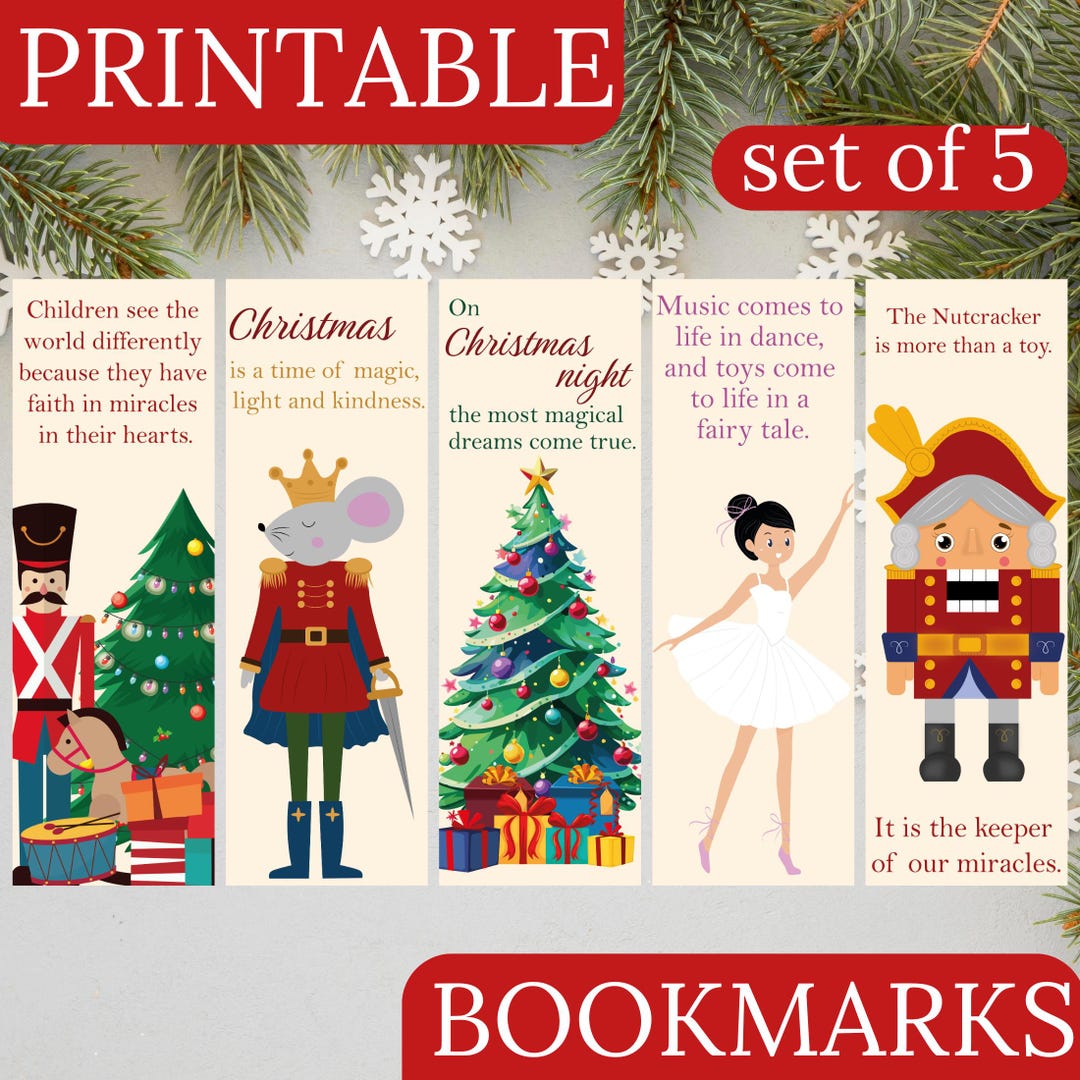 Nutcracker Bookmarks Set Printable Christmas Bookmarks With Nutcracker ...