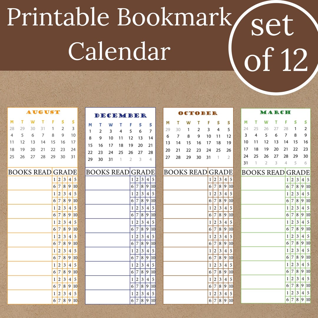 2025 Monthly Bookmark Calendar - Printable Tracker Set With Reading ...